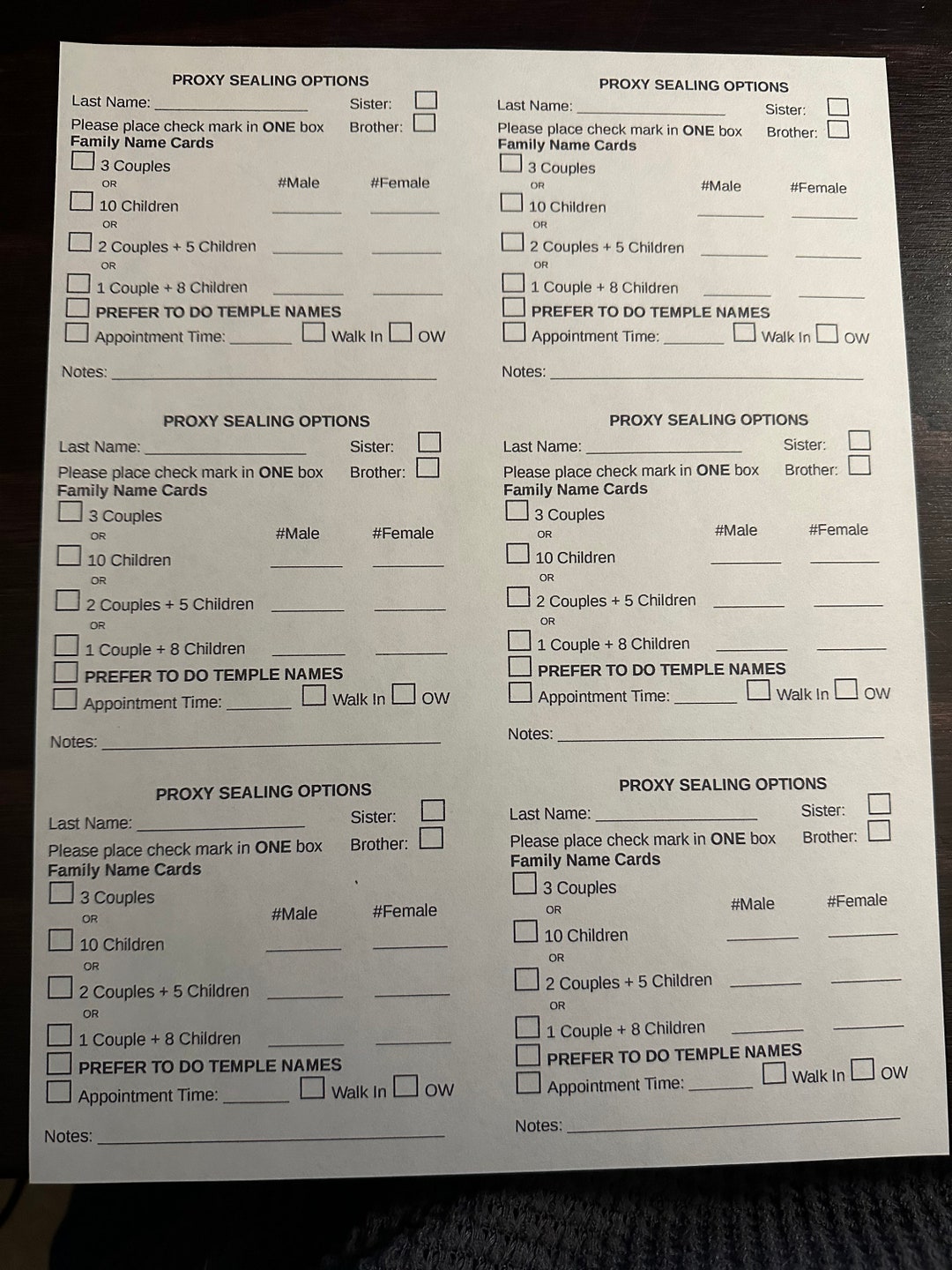 LDS Temple Proxy Sealing Slip Options Card PDF - Etsy