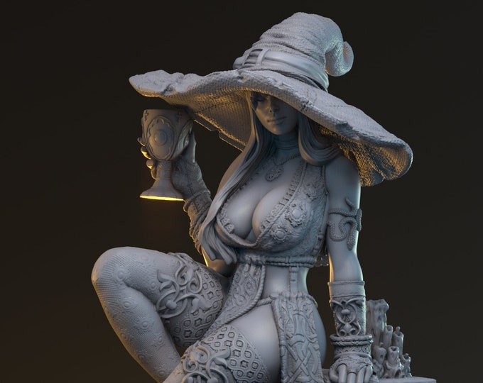 Merlin | Female Fantasy Miniature 3d Resin Model Pin up Miniature Witch Sexy Model | 35mm / 75mm ...