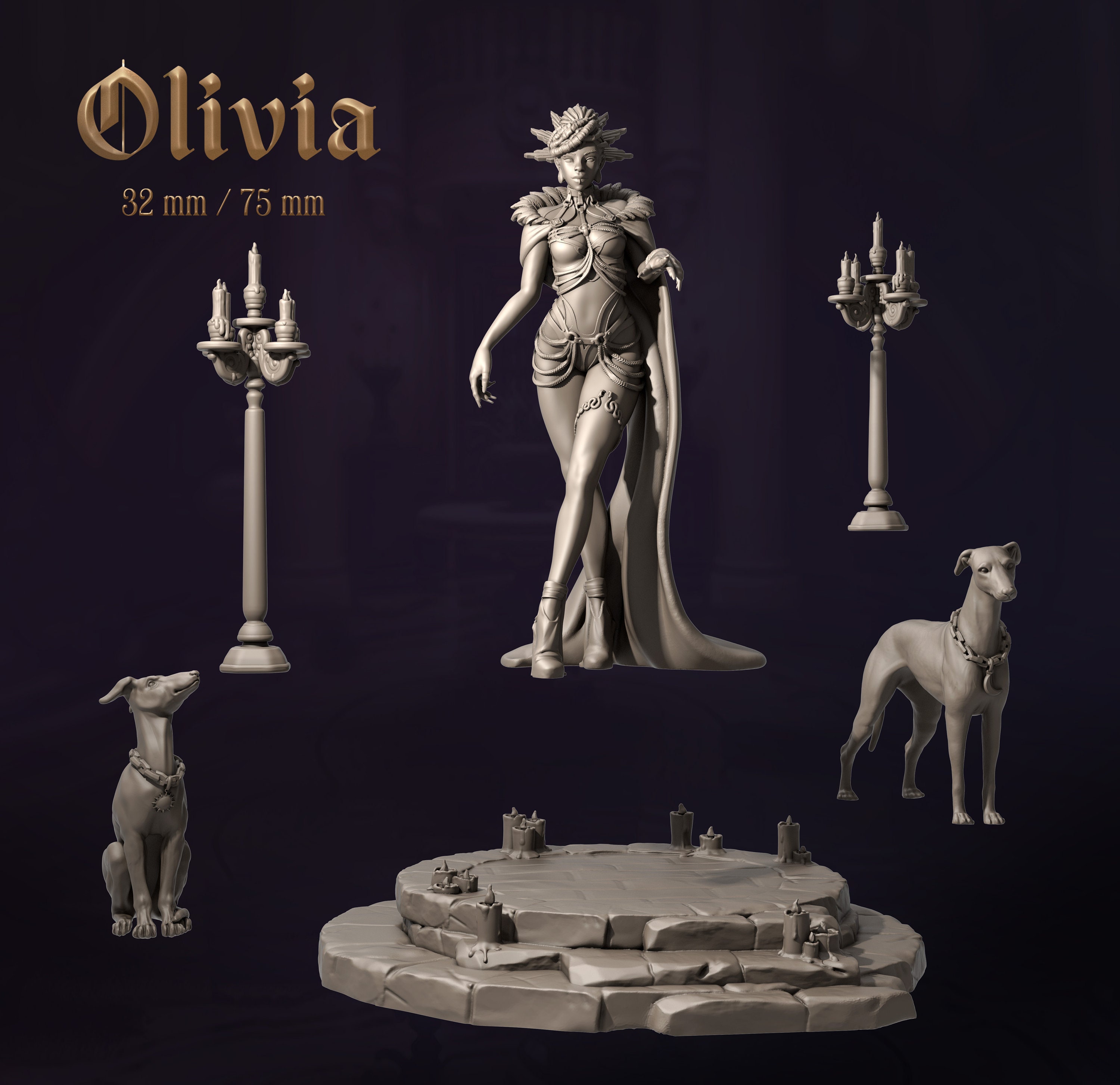 Olivia Female Fantasy Miniature Dnd 3d Resin Printed Model Pin up Miniature Noble Princess 32mm ...