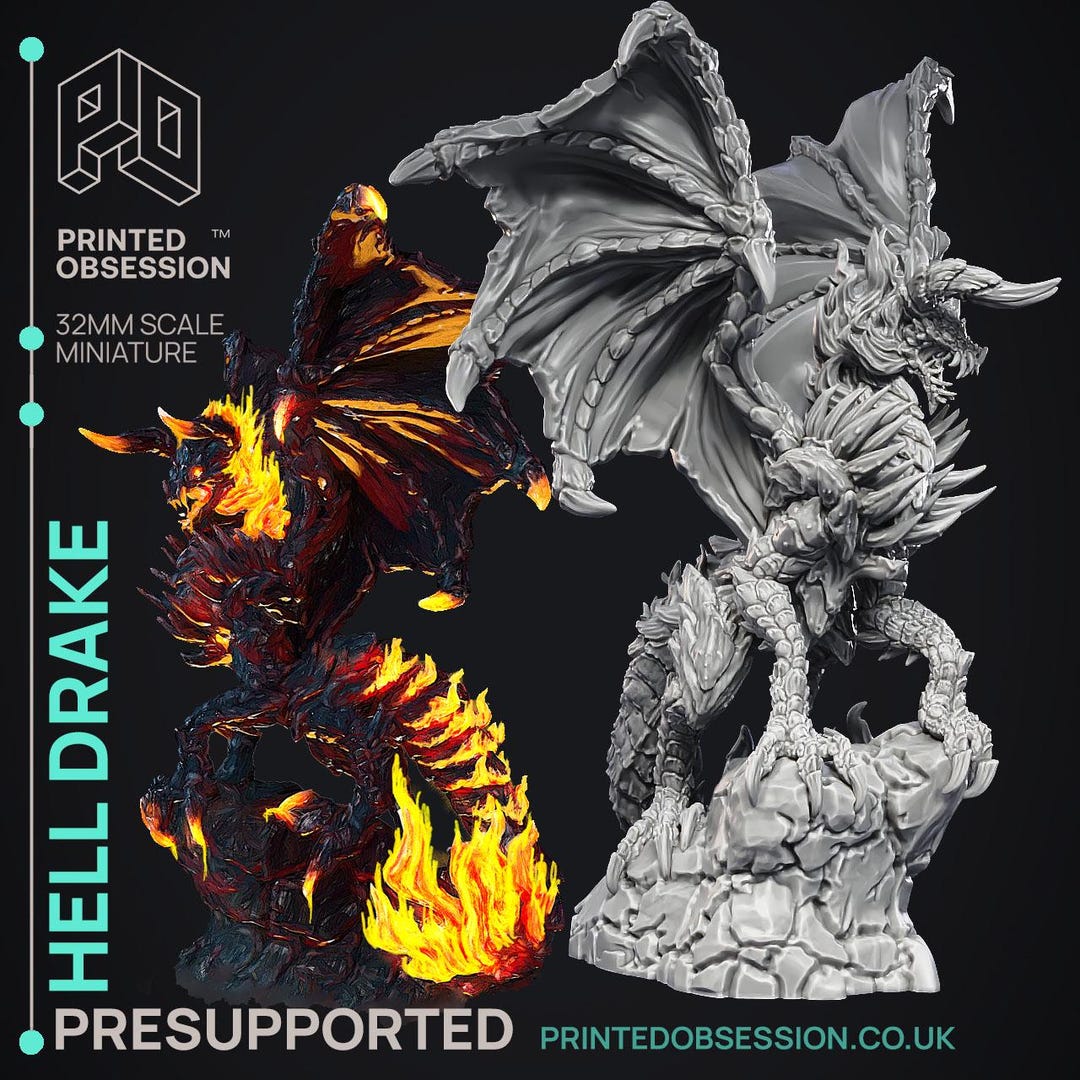 Hell Drake Dnd Giant Dragon Large Scale Miniature 200mm by Printed ...