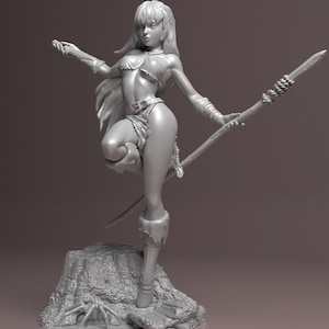 Teena | Female Fantasy Primal Pin up Miniature 3d Resin Printed Model | 35mm / 75mm | by Wild ...