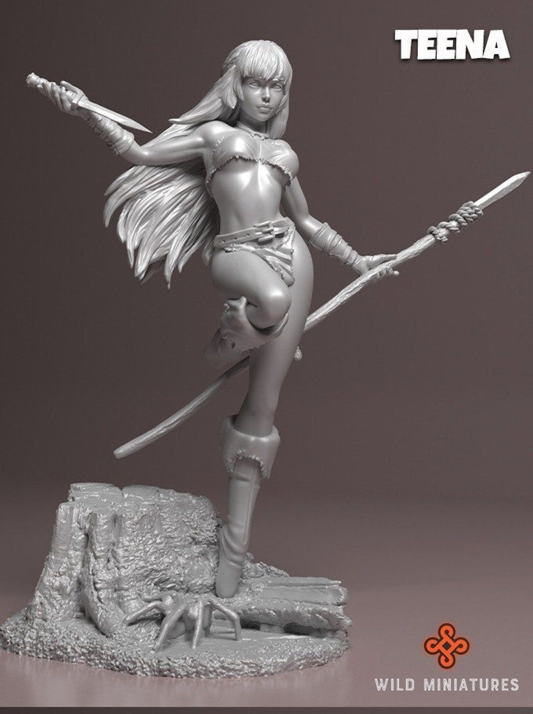 Teena | Female Fantasy Primal Pin up Miniature 3d Resin Printed Model | 35mm / 75mm | by Wild ...