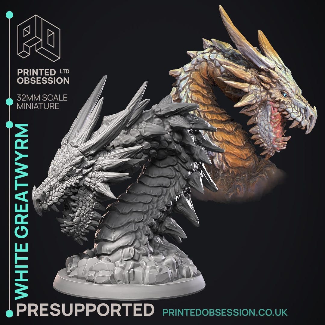 White Great Wyrm | Dnd Dragon Bust Wurm Monster Miniature | 32mm | by ...