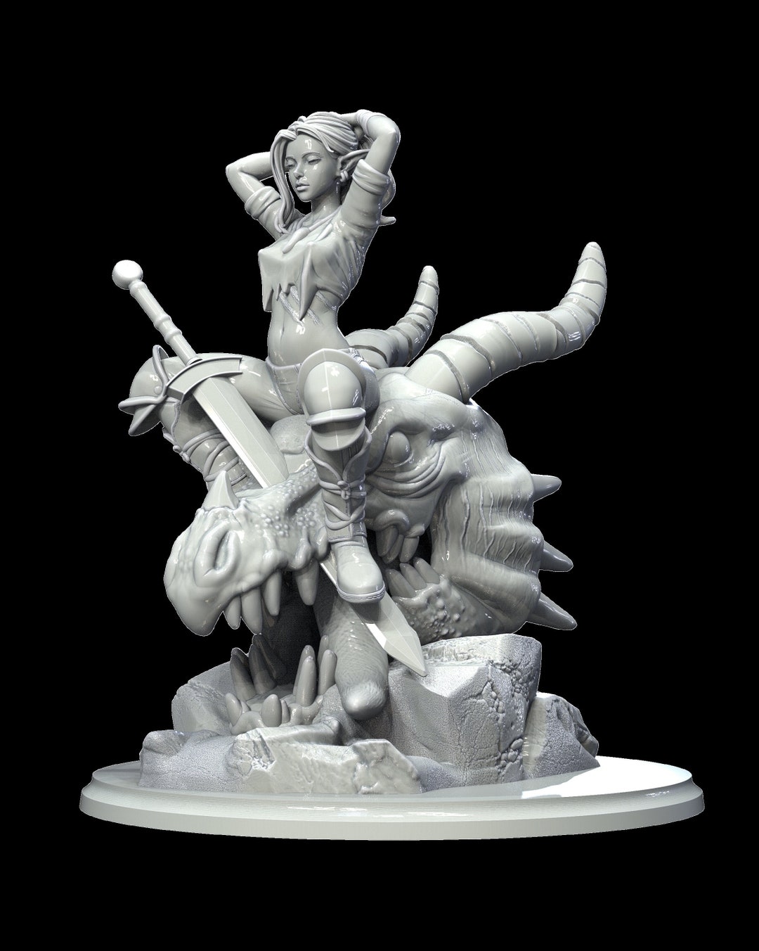 Nimrodel, the Dragon Hunter | Female Fantasy Miniature 3d Resin Print Model Pin up Miniature ...
