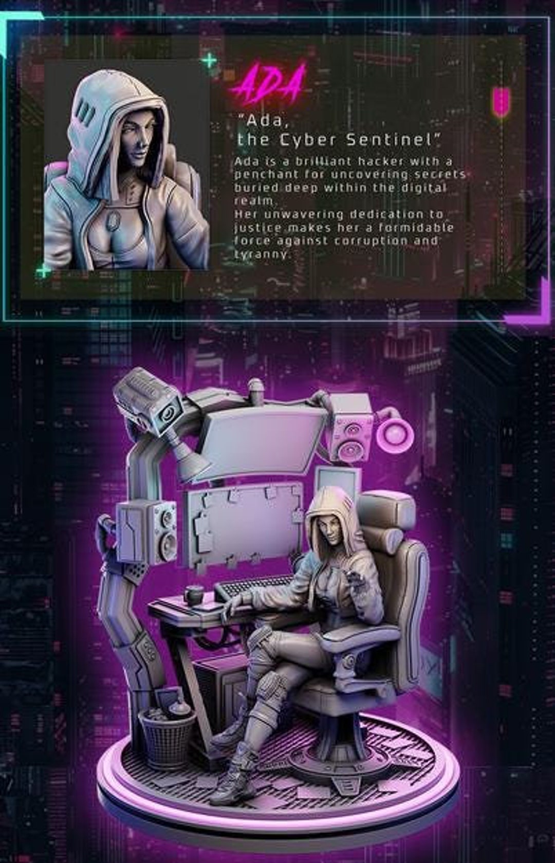 Ada, the Cyber Sentinel | Sci-fi Cyberpunk Hacker | 100mm | by ...