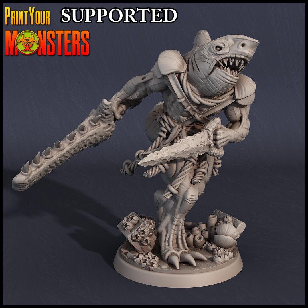 Sharkman Warrior Dnd Aquatic Barbarian Merman Fighter 32mm / 75mm by ...