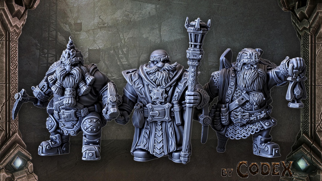 Miners Set | Dnd Dwarven Mining Miniatures | 32mm / 75mm | by Codex Universalis - Etsy