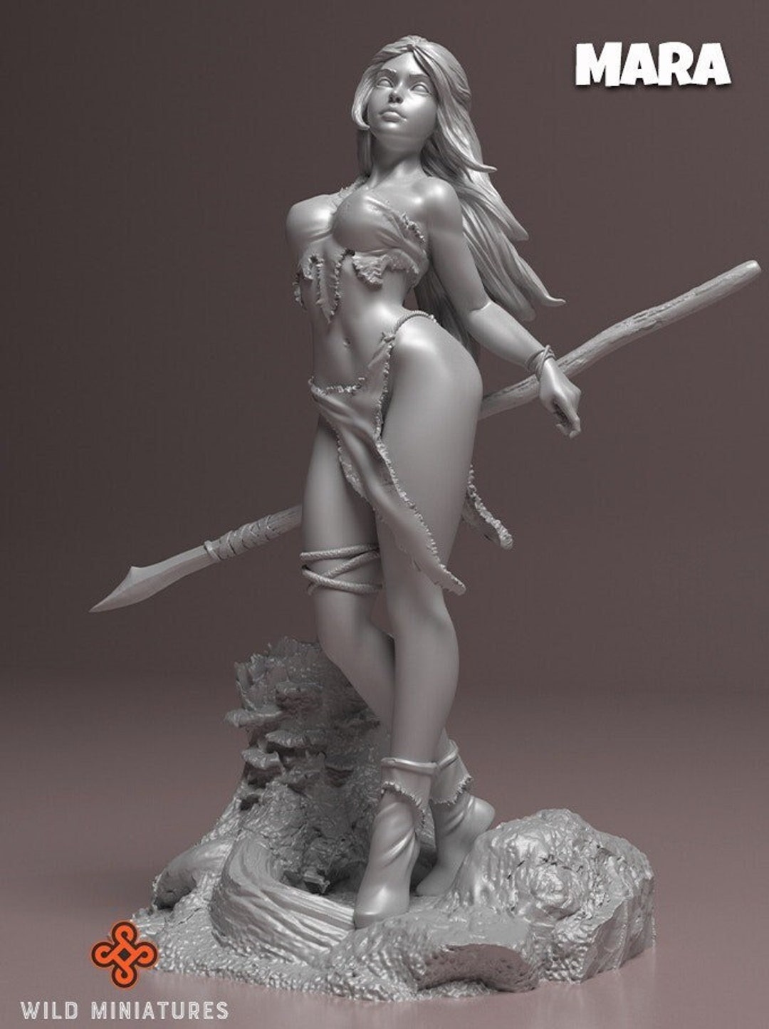Mara | Female Fantasy Primal Pin up Miniature 3d Resin Printed Model | 35mm / 75mm | by Wild ...