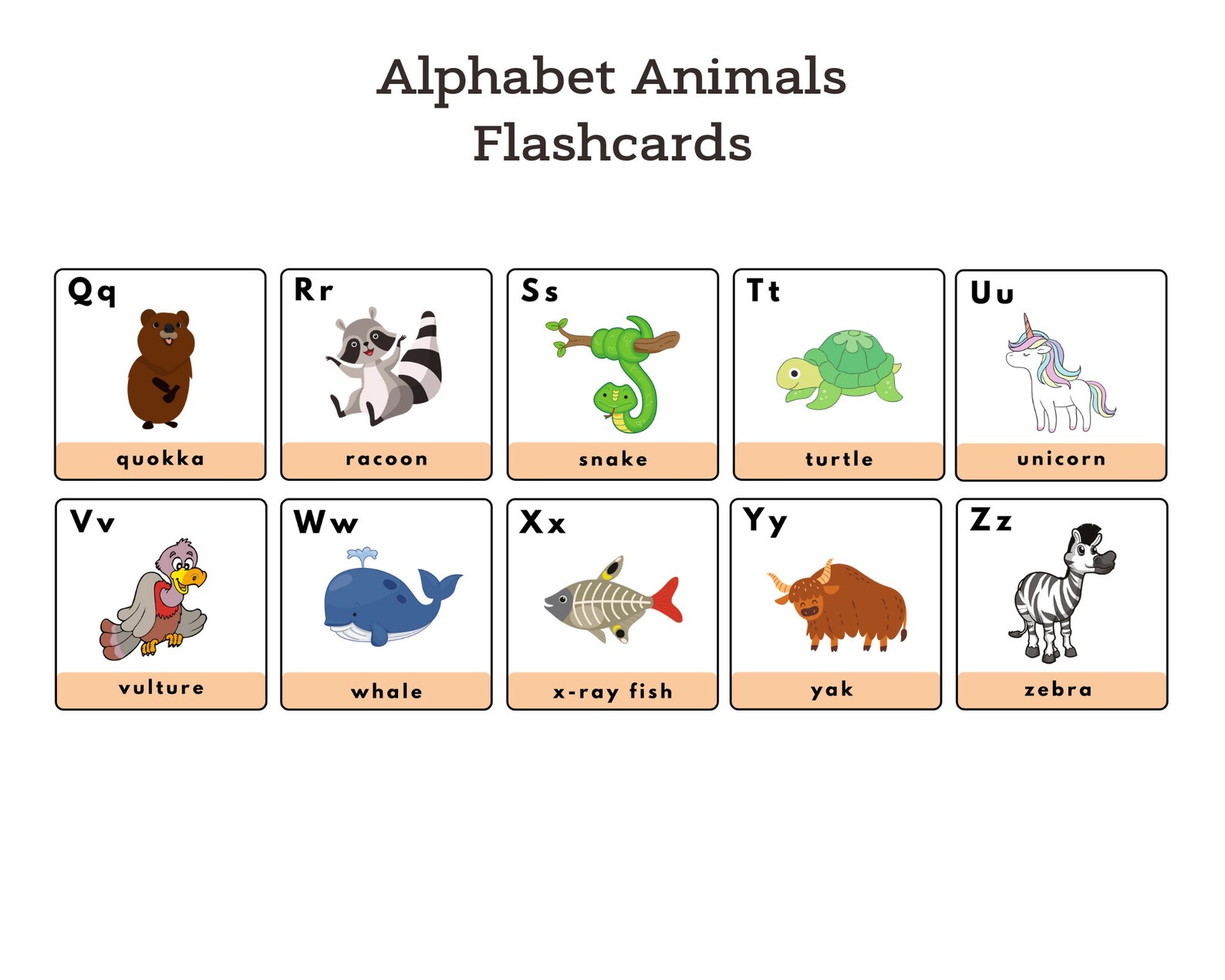 Alphabet Animals Flashcards Educational Learning Resources for Toddlers ...
