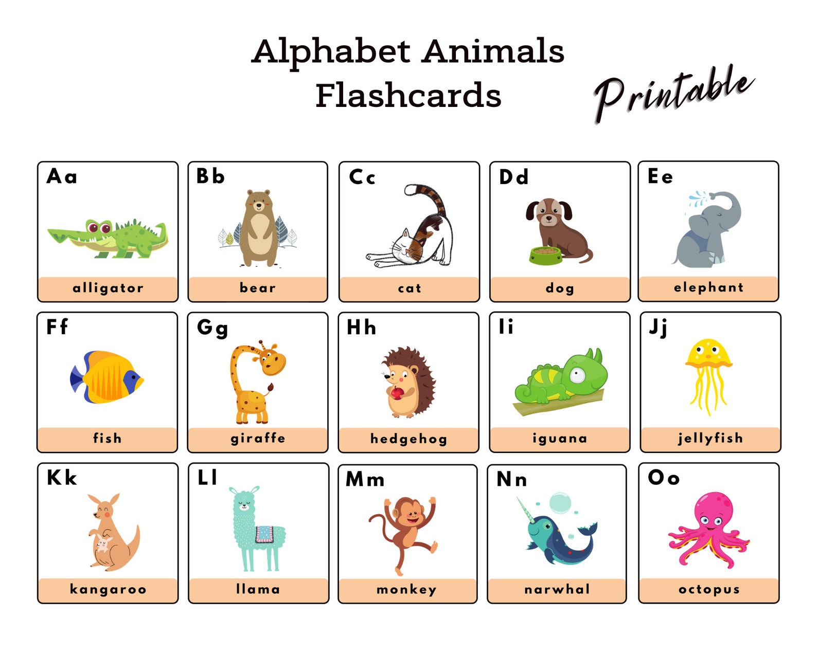 Alphabet Animals Flashcards Educational Learning Resources for Toddlers ...