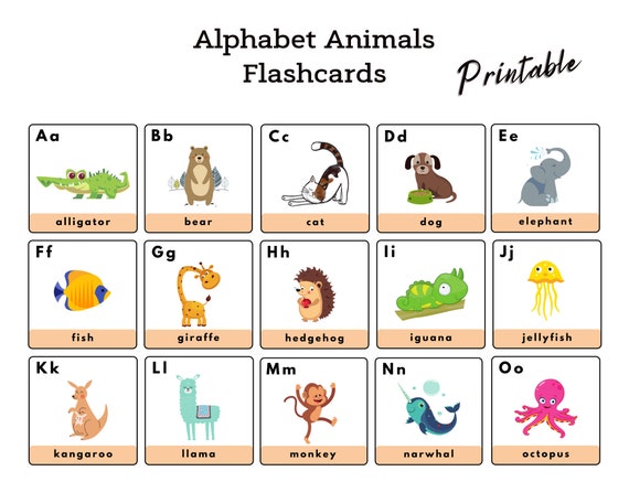Alphabet Animals Flashcards Educational Learning Resources for | Etsy