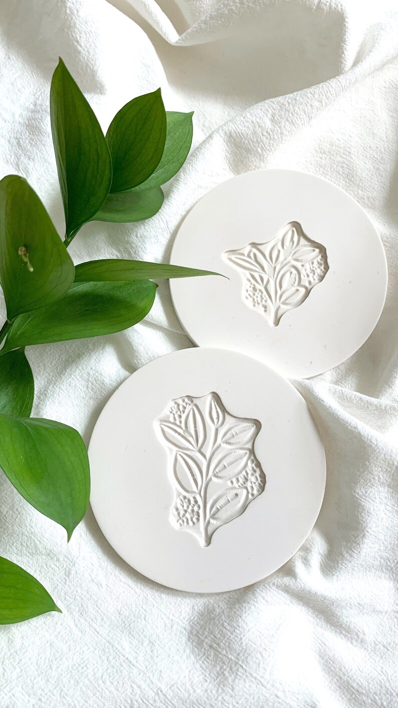 Botanical Coasters Concrete Plants Neutral Home Decor Circle - Etsy