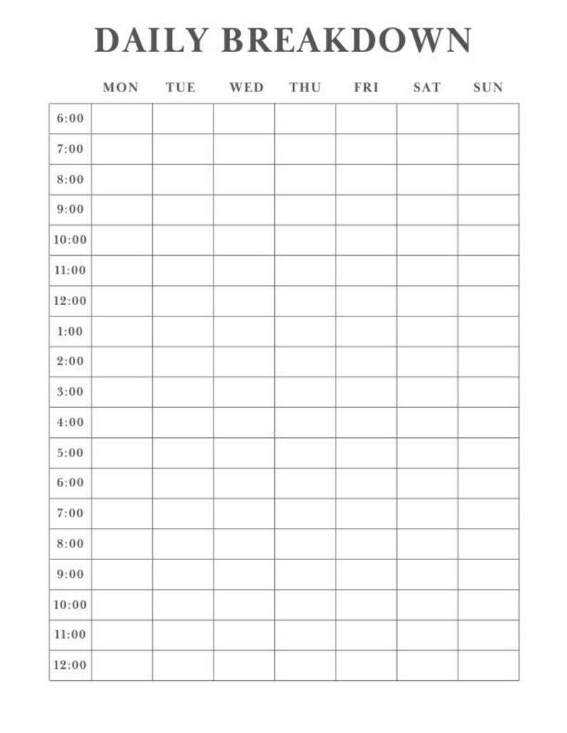 Minimalist Weekly Schedule Planner - Blank - Etsy