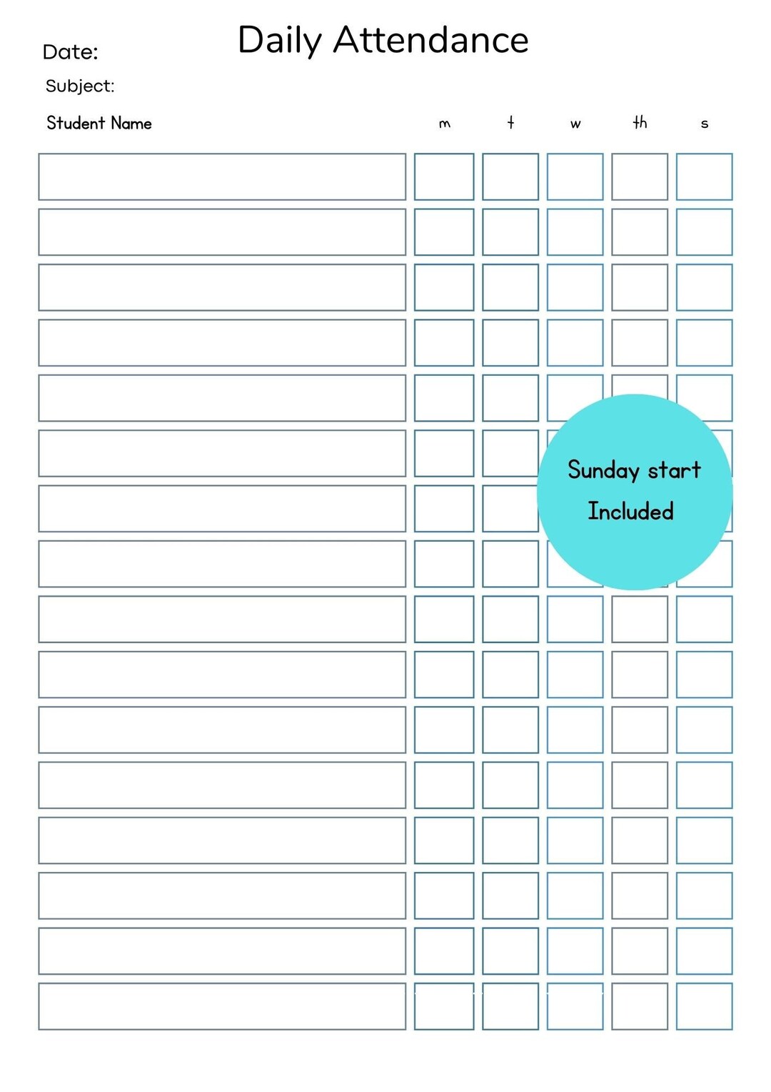 Teachers Daily Attendance Sheet Minimalist Printable Instant - Etsy