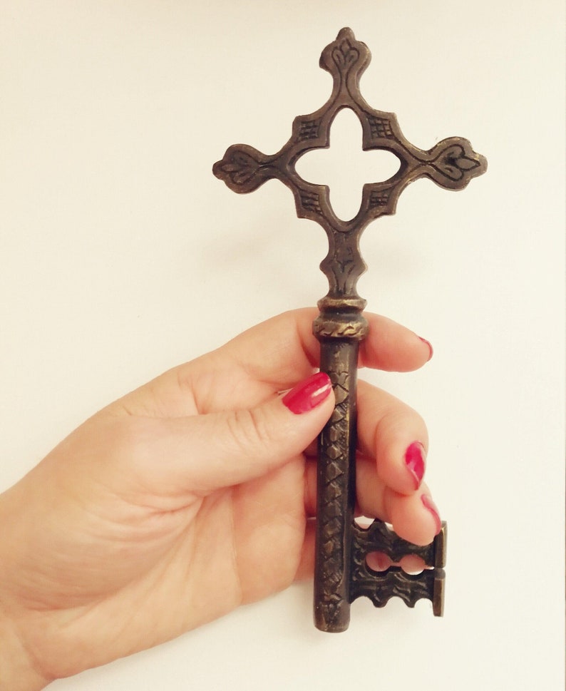Vintage Cross Key Large 6.93 Inches Solid Brass Engraved - Etsy