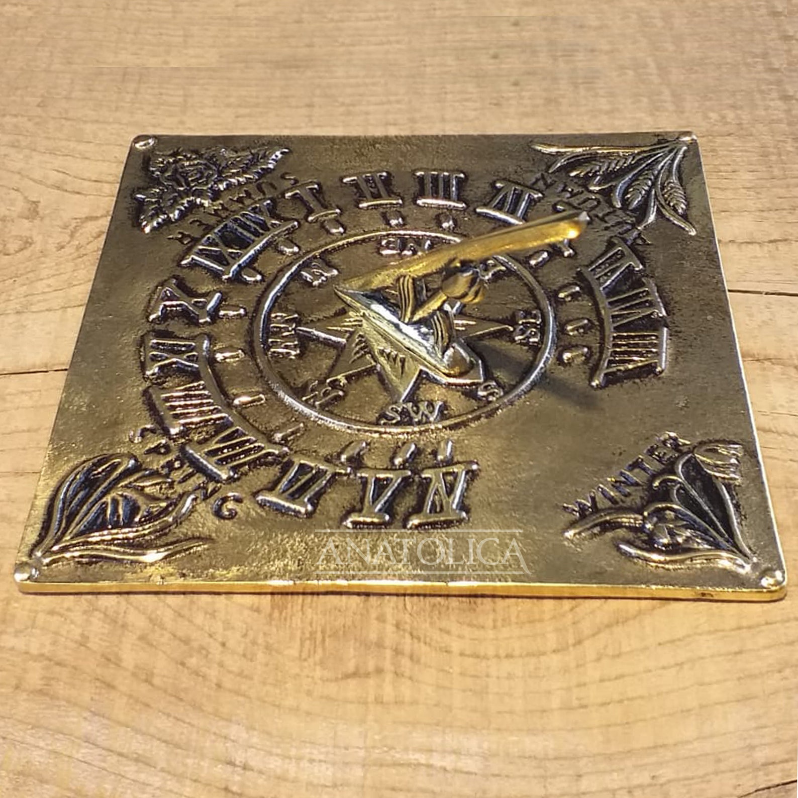 Anatolica Brass Sundial Plate, Square 7 Inches, Featuring the Four ...