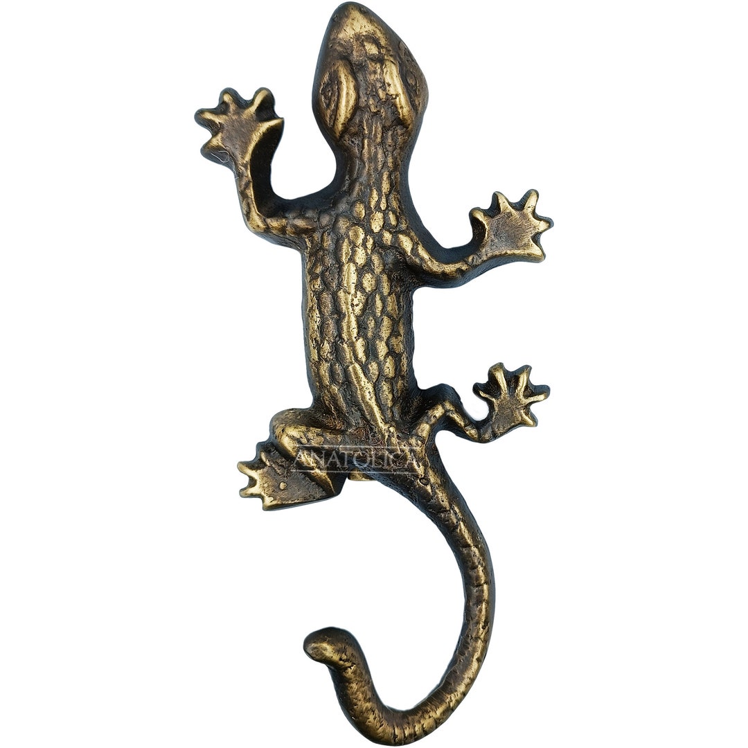 Anatolica Brass Gecko Door Knocker, 6.5 Inches, Lizard Frontdoor ...