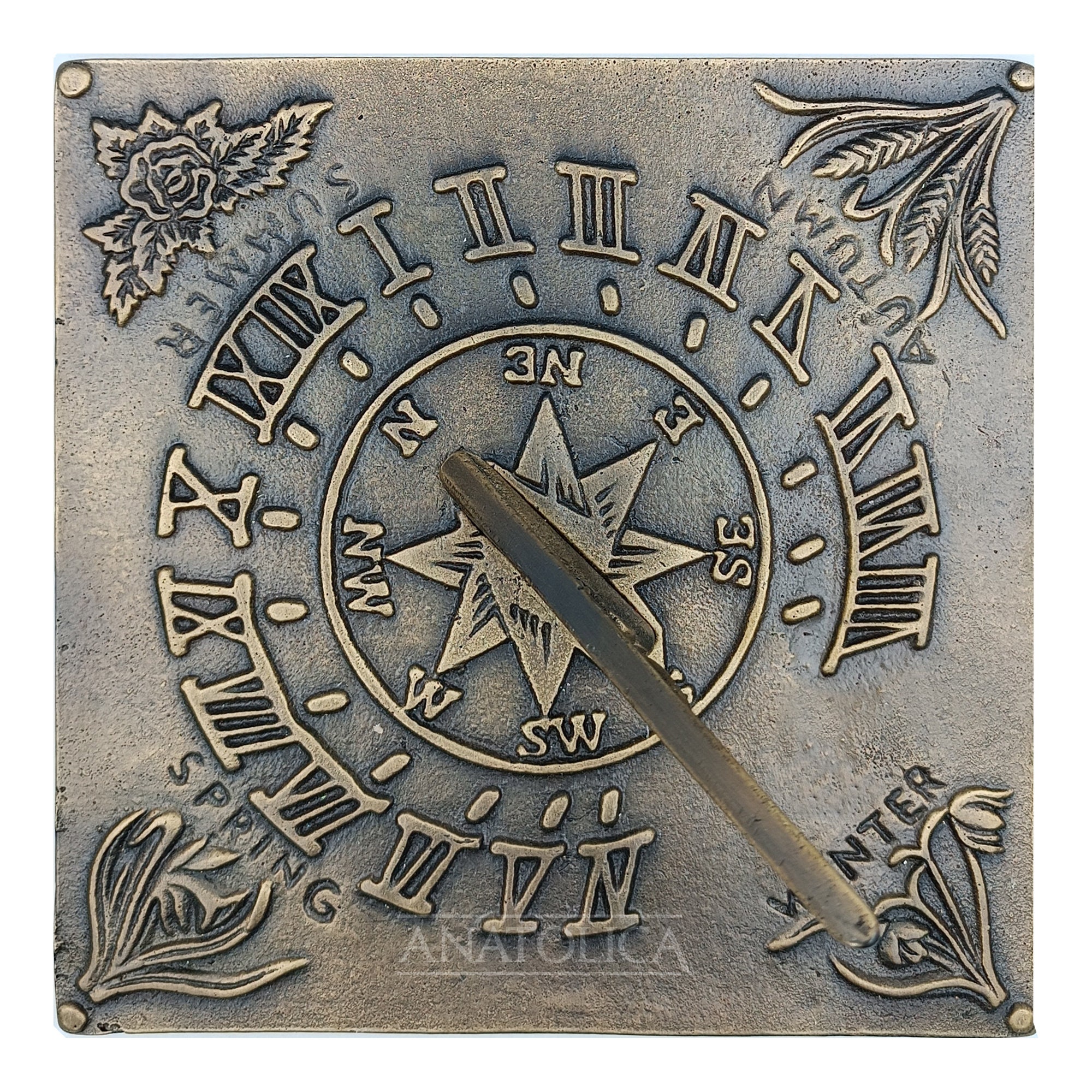 Anatolica Brass Sundial Plate, Square 7 Inches, Featuring the Four ...