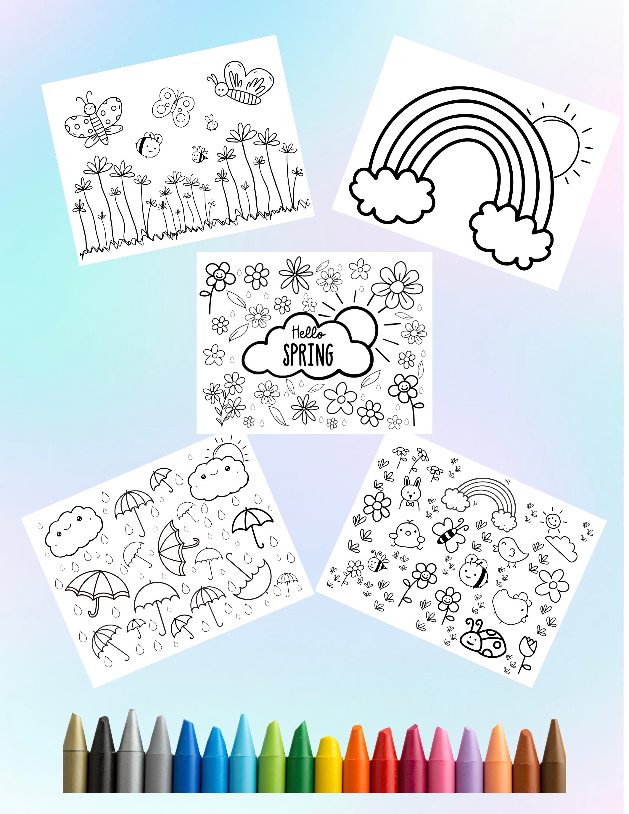 Digital Spring Doodles Coloring Pages for Kids of All Ages, Coloring ...