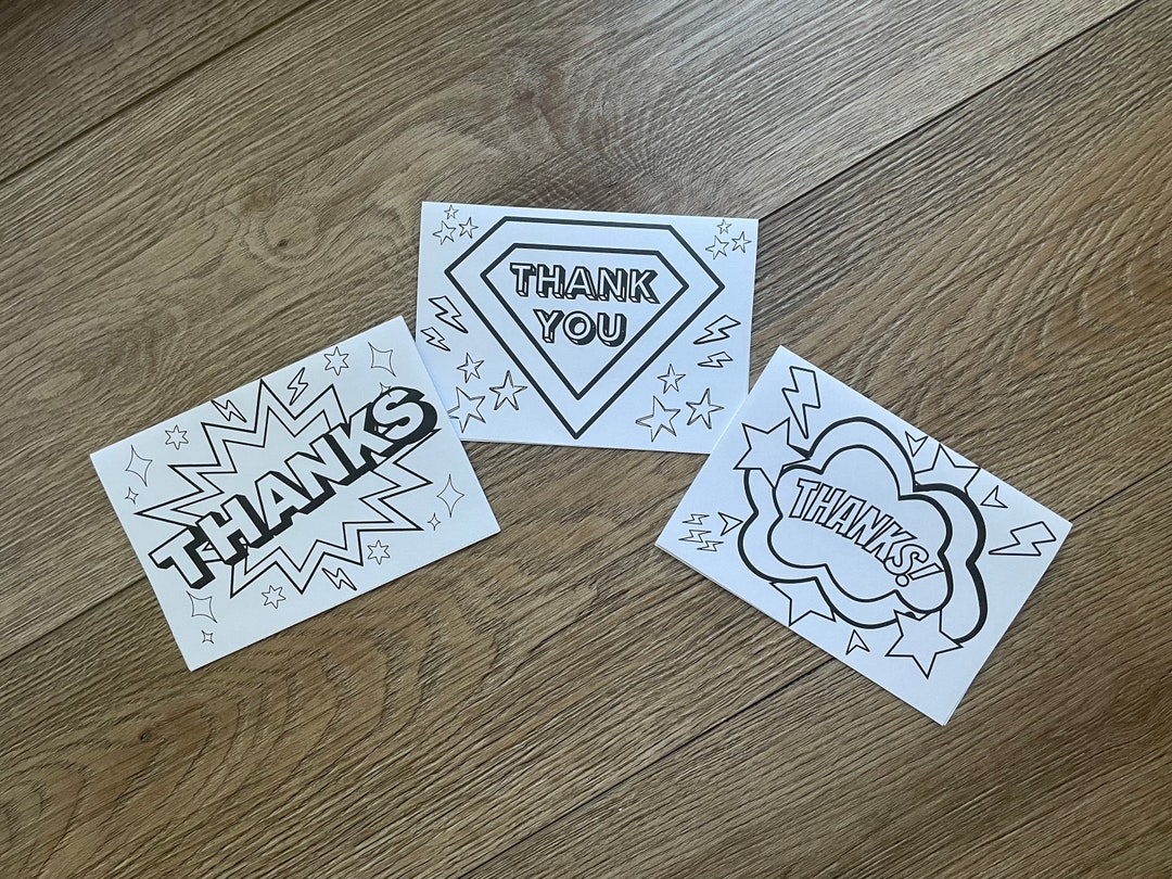 Digital Super Thank You Cards to Color for Kids of All Ages, Coloring ...