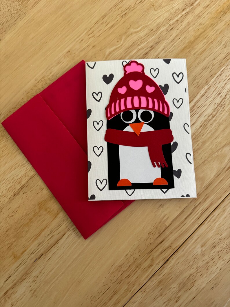 Happy Valentine Winter Penguin Card, Finished 4x6 Card With Background ...