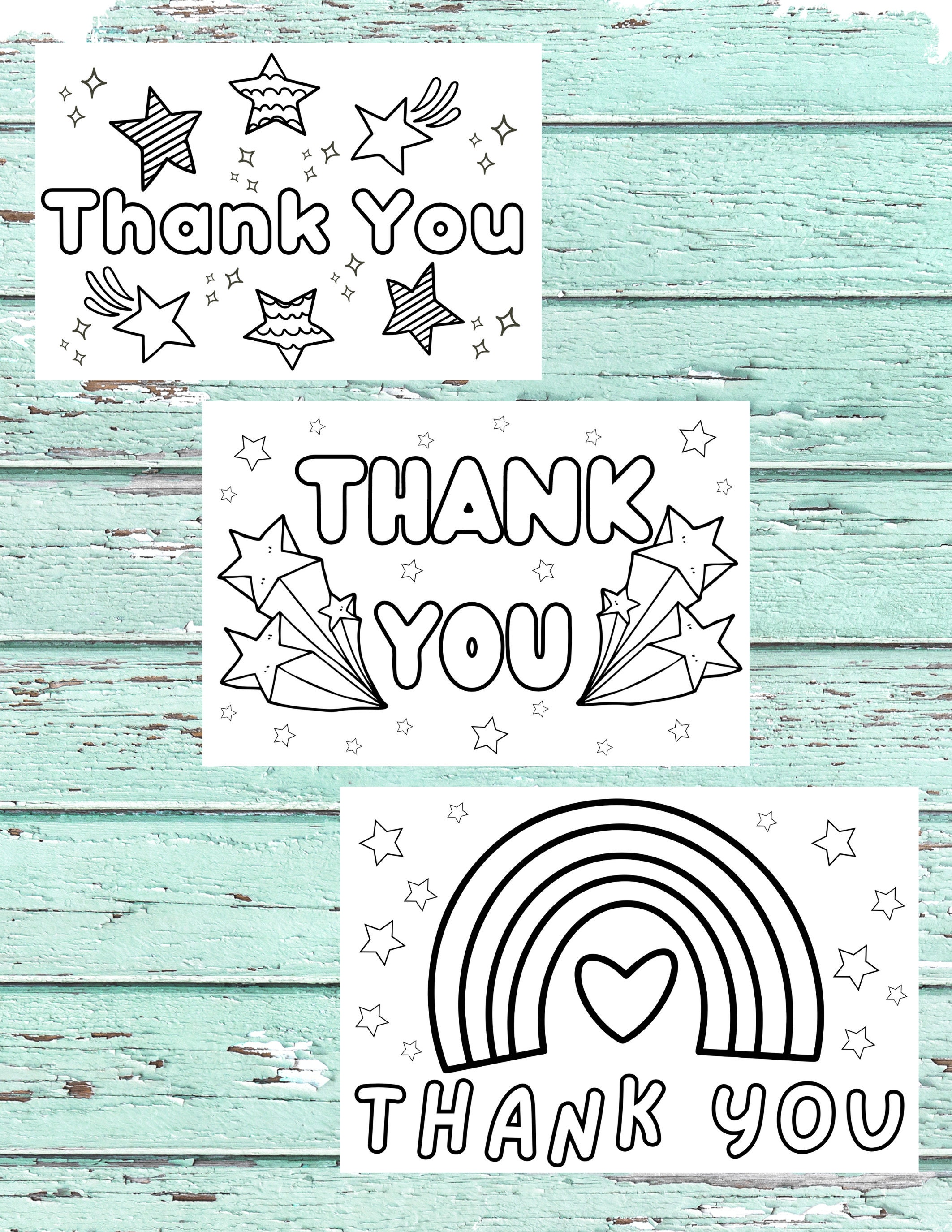 Color Your Own Thank You Cards: 3 Printable Postcards (digital Download ...