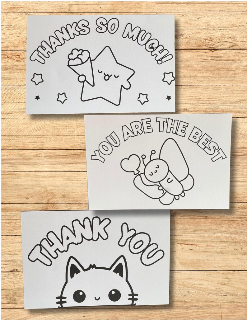 Digital Thank You Cards to Color for Kids for All Ages, Coloring Fun to ...
