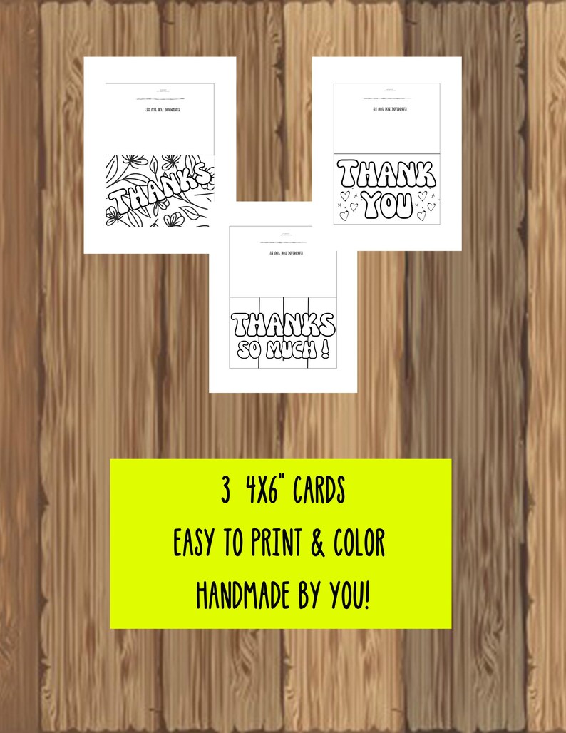 Coloring Thank You Cards for Kids: Printable 4x6 (PDF Download) - Etsy
