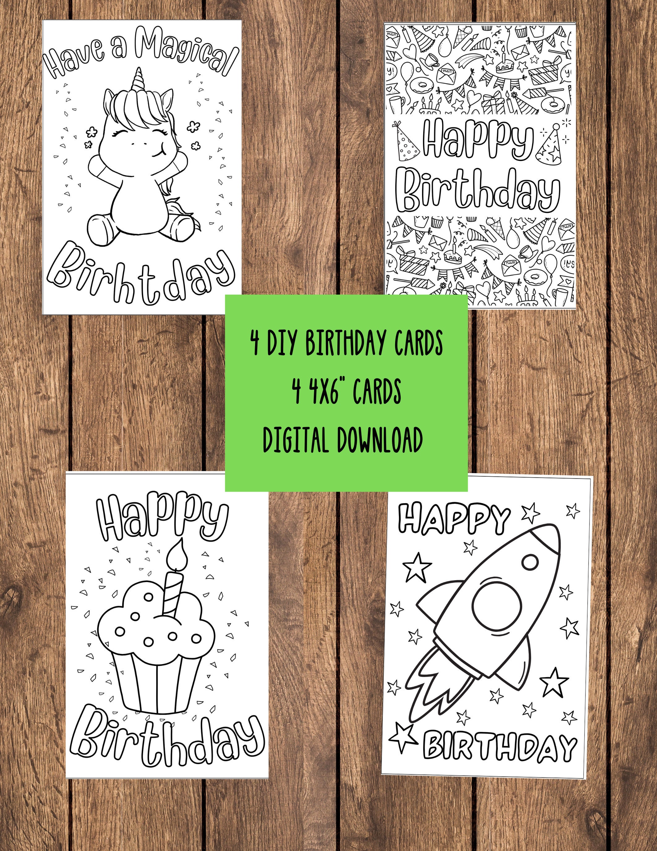 Digital Birthday Cards to Color for Kids of All Ages, Coloring Fun to ...