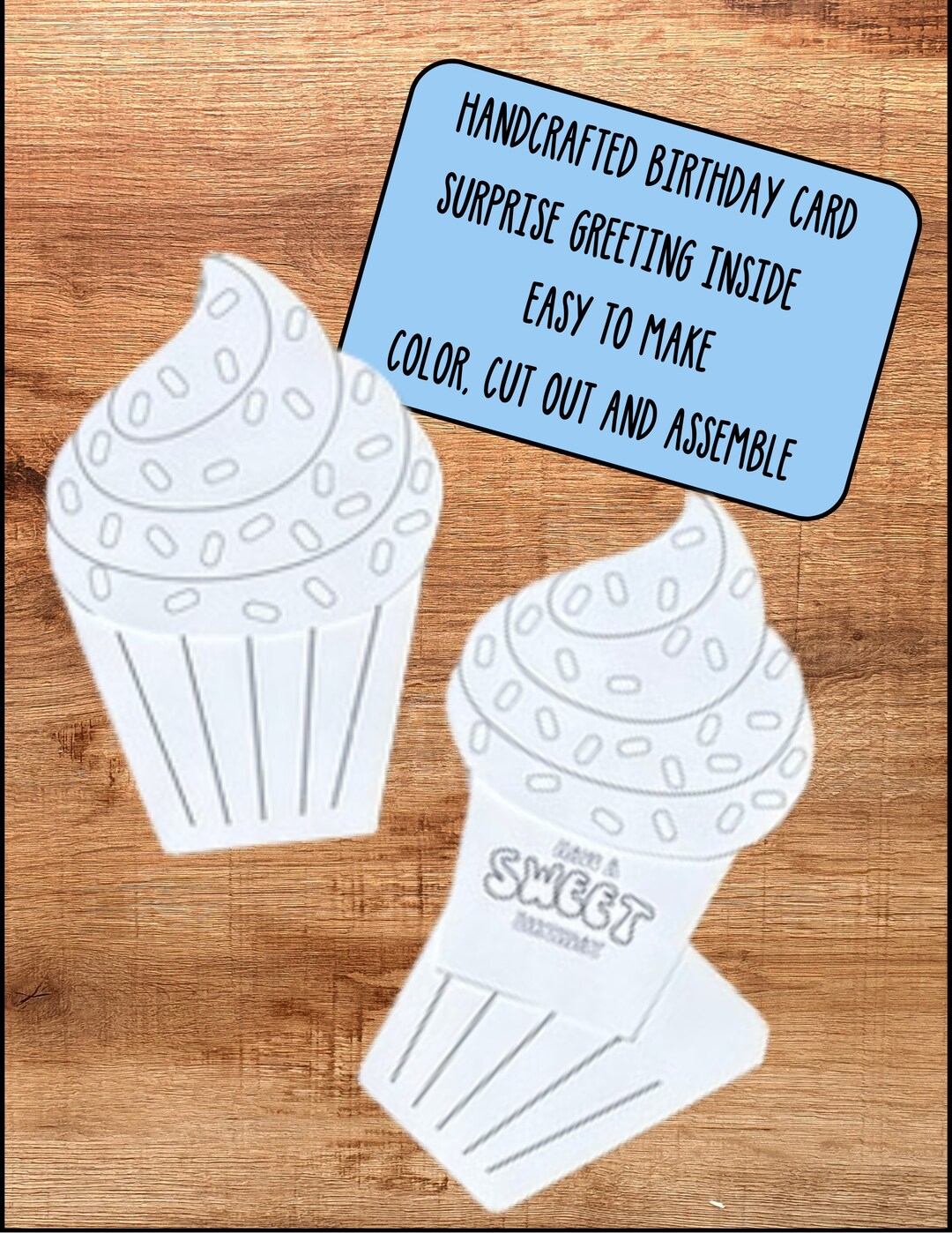 Digital Surprise Happy Birthday Cupcake Card, 5x7" DIY Card, Pull up ...