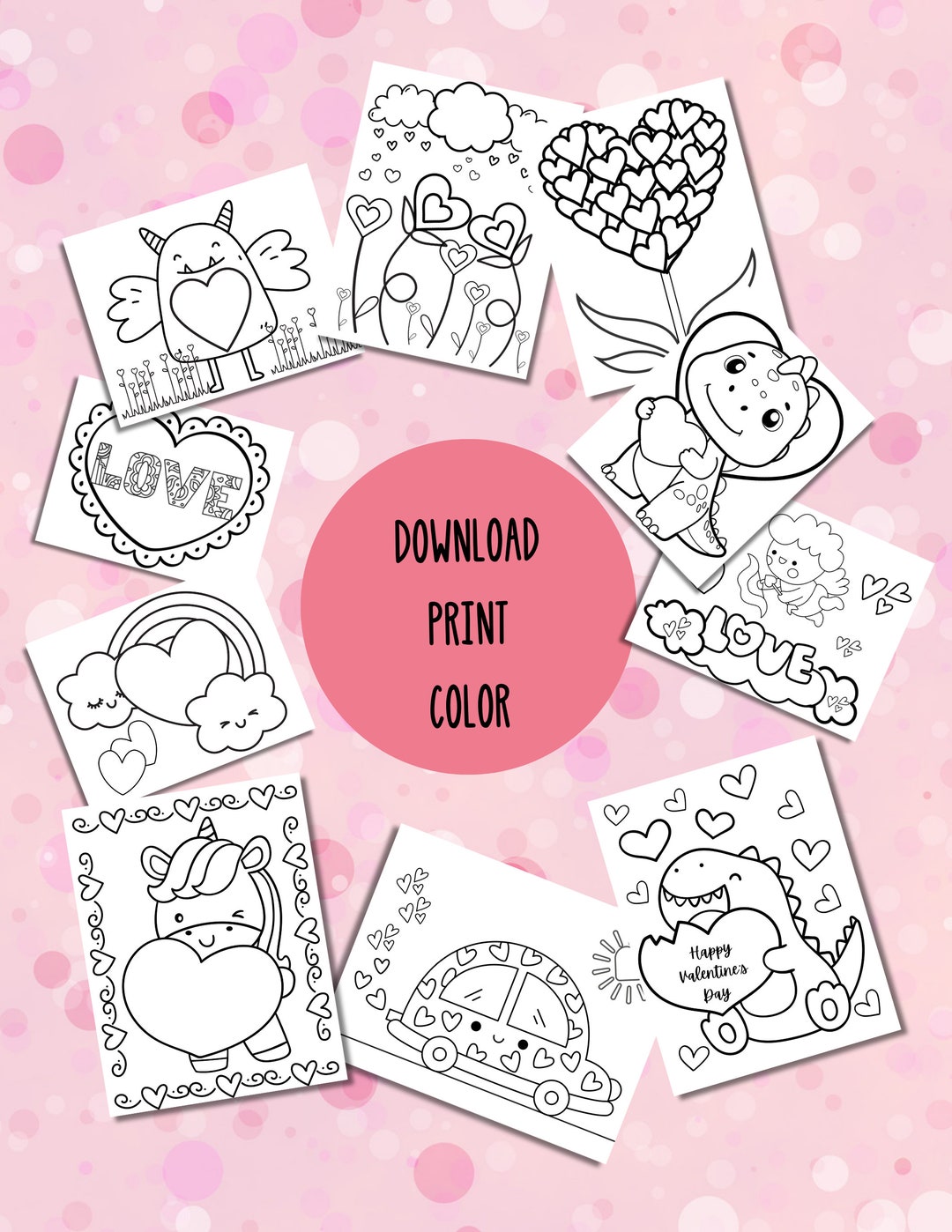 10 Digital Valentine Day Coloring, Cute Valentine Coloring Pages to ...