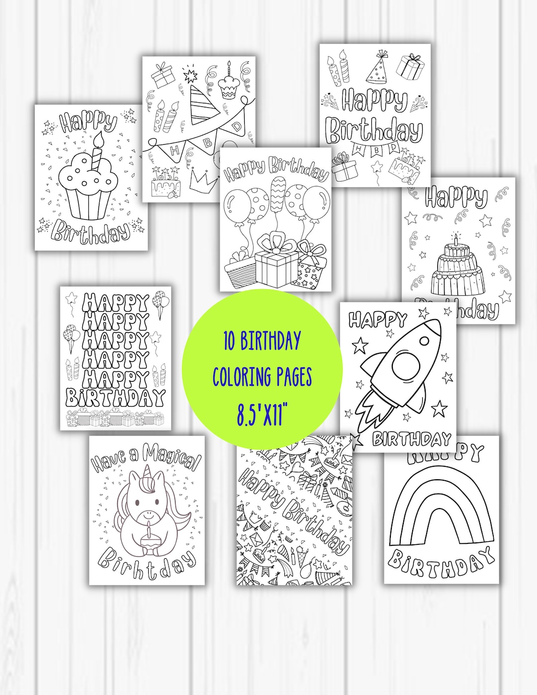Digital Happy Birthday Coloring Pages for Kids of All Ages, Coloring ...