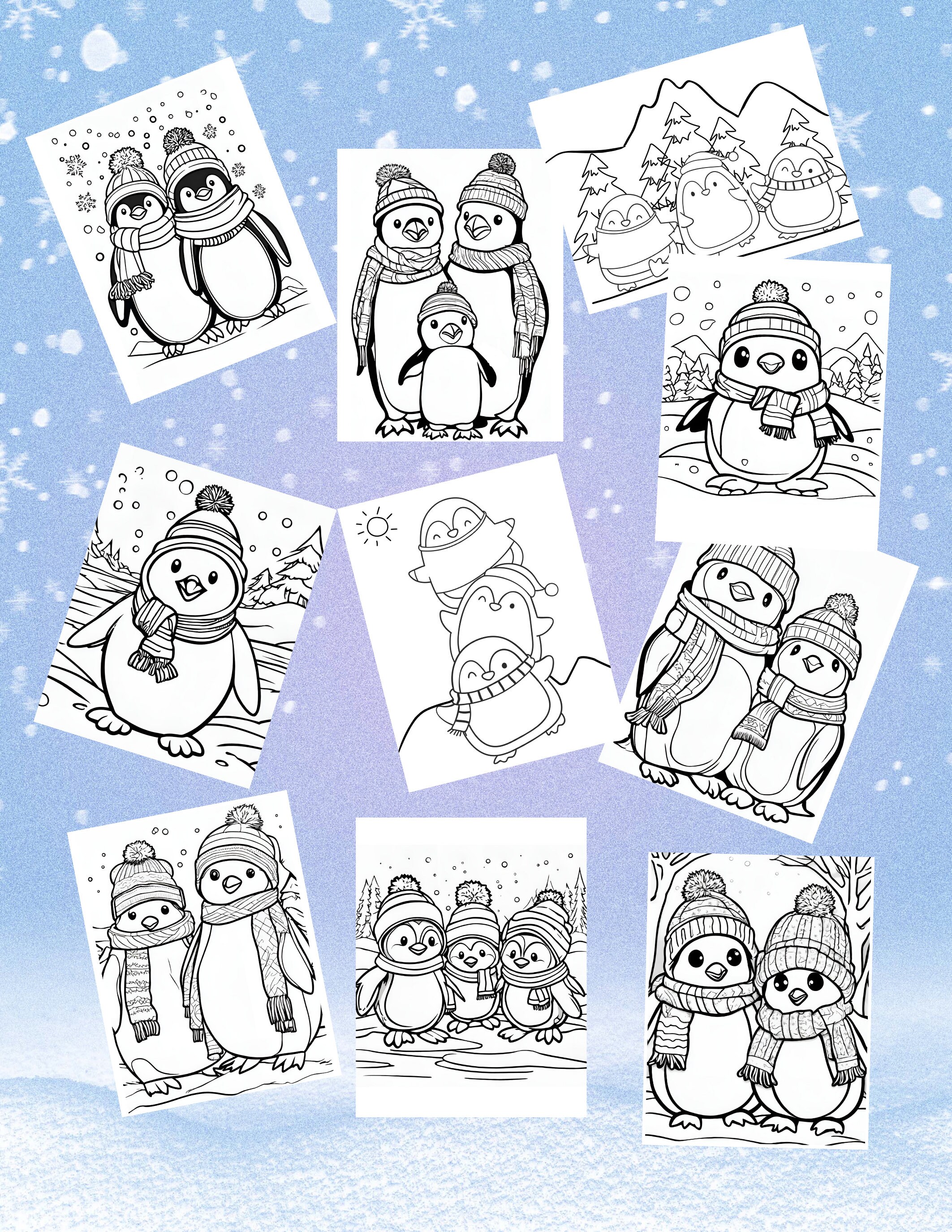 Penguins Playing in the Winter Coloring Pages for Kids of All Ages ...