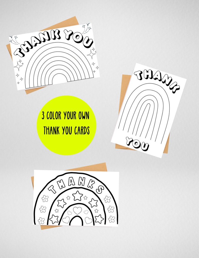 Digital RAINBOW Thank You Cards to Color for Kids of All Ages, Coloring ...