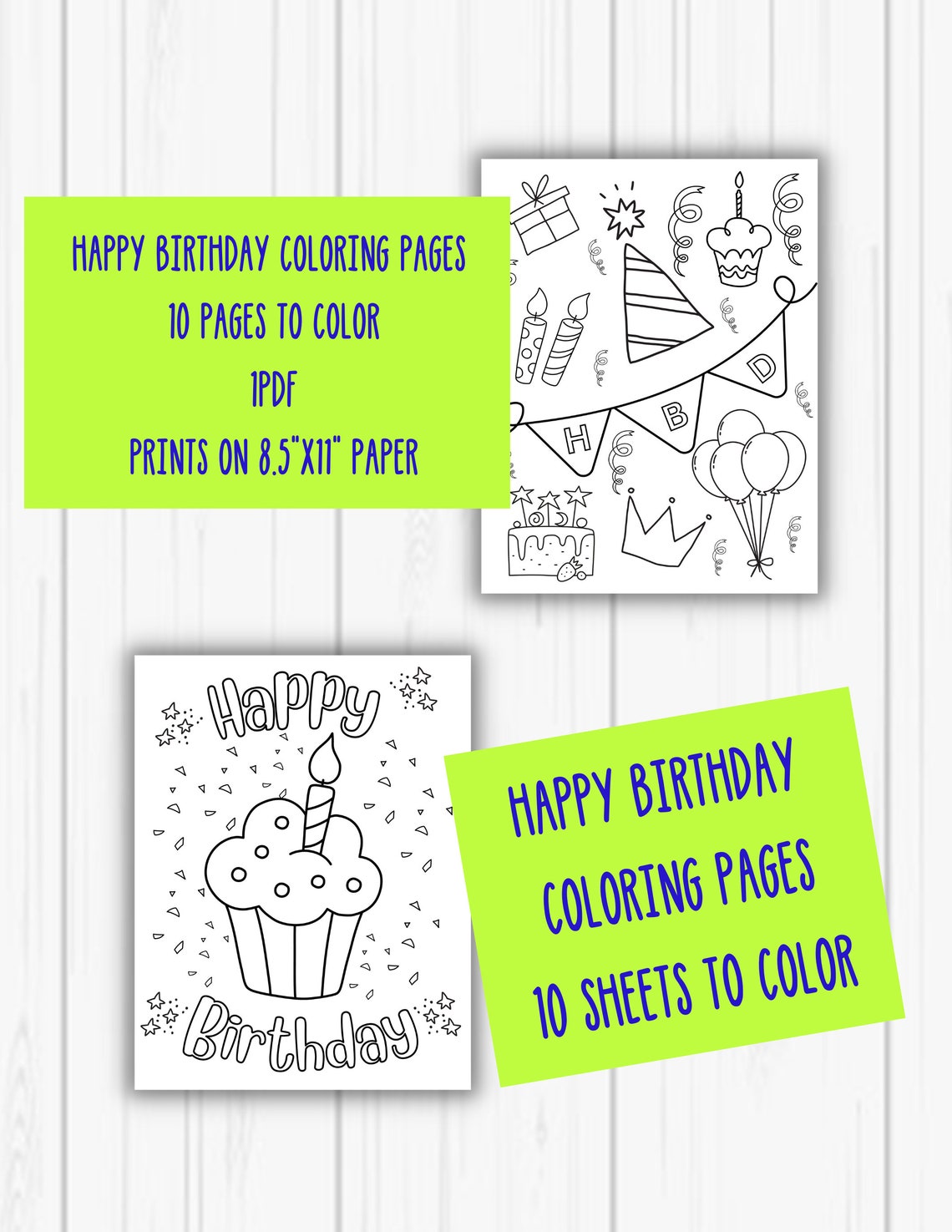 Digital Happy Birthday Coloring Pages for Kids of All Ages, Coloring ...