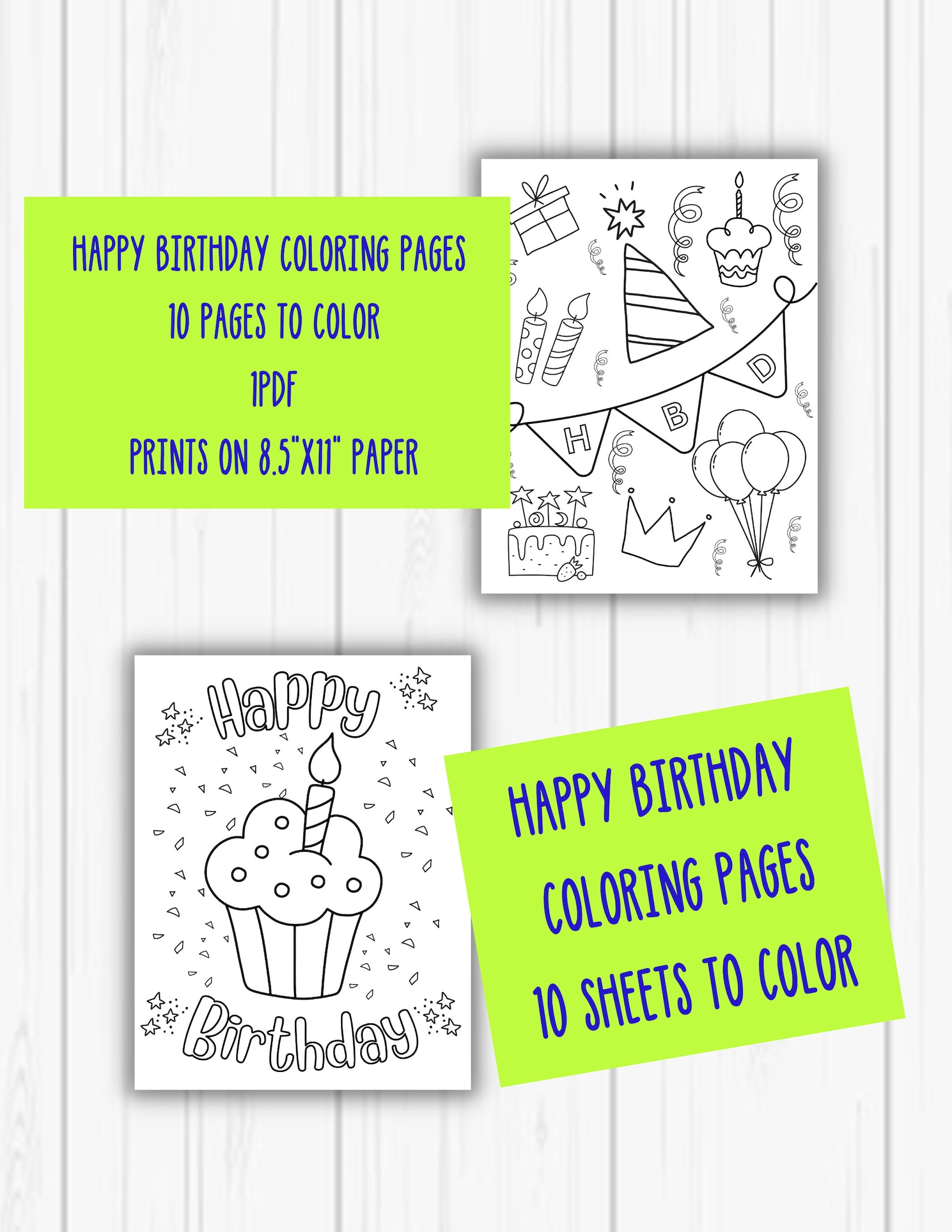 Digital Happy Birthday Coloring Pages for Kids of All Ages, Coloring ...
