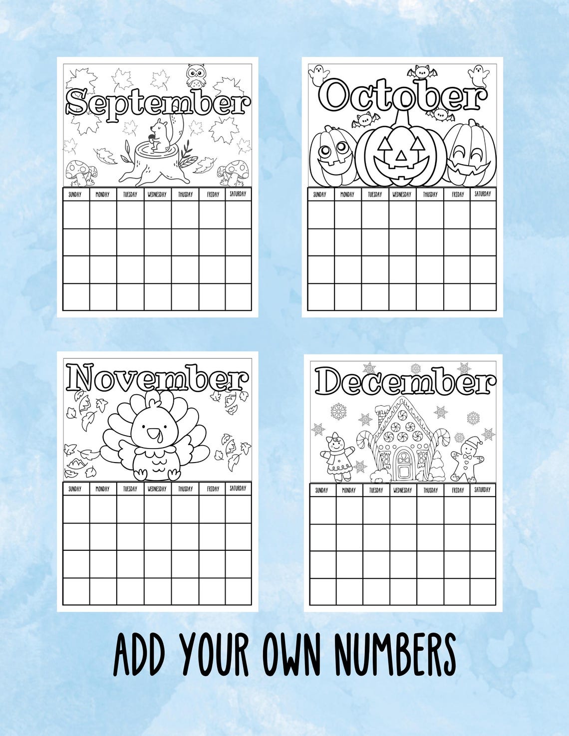 Color Your Own Monthly Calendar, 12 Month Printable Calendar, Kids of ...