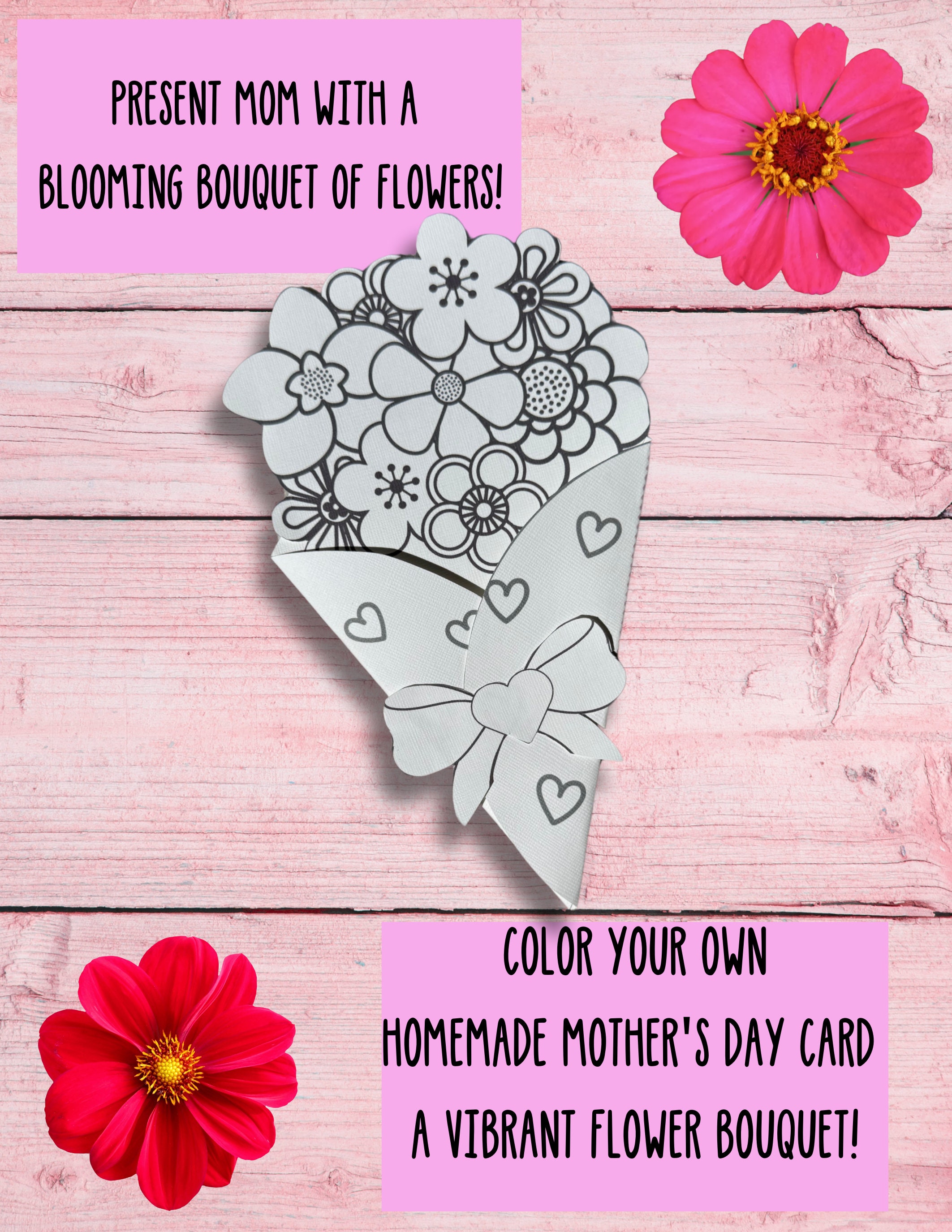 DIY Flower Bouquet Card: Printable Mother's Day Craft (PDF) - Etsy