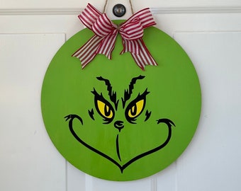 Round Grinch Door Sign - Etsy