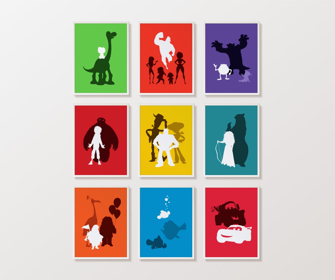 9 Animated Movies Poster Set, Toy Story, Monsters Inc, the Incredibles ...