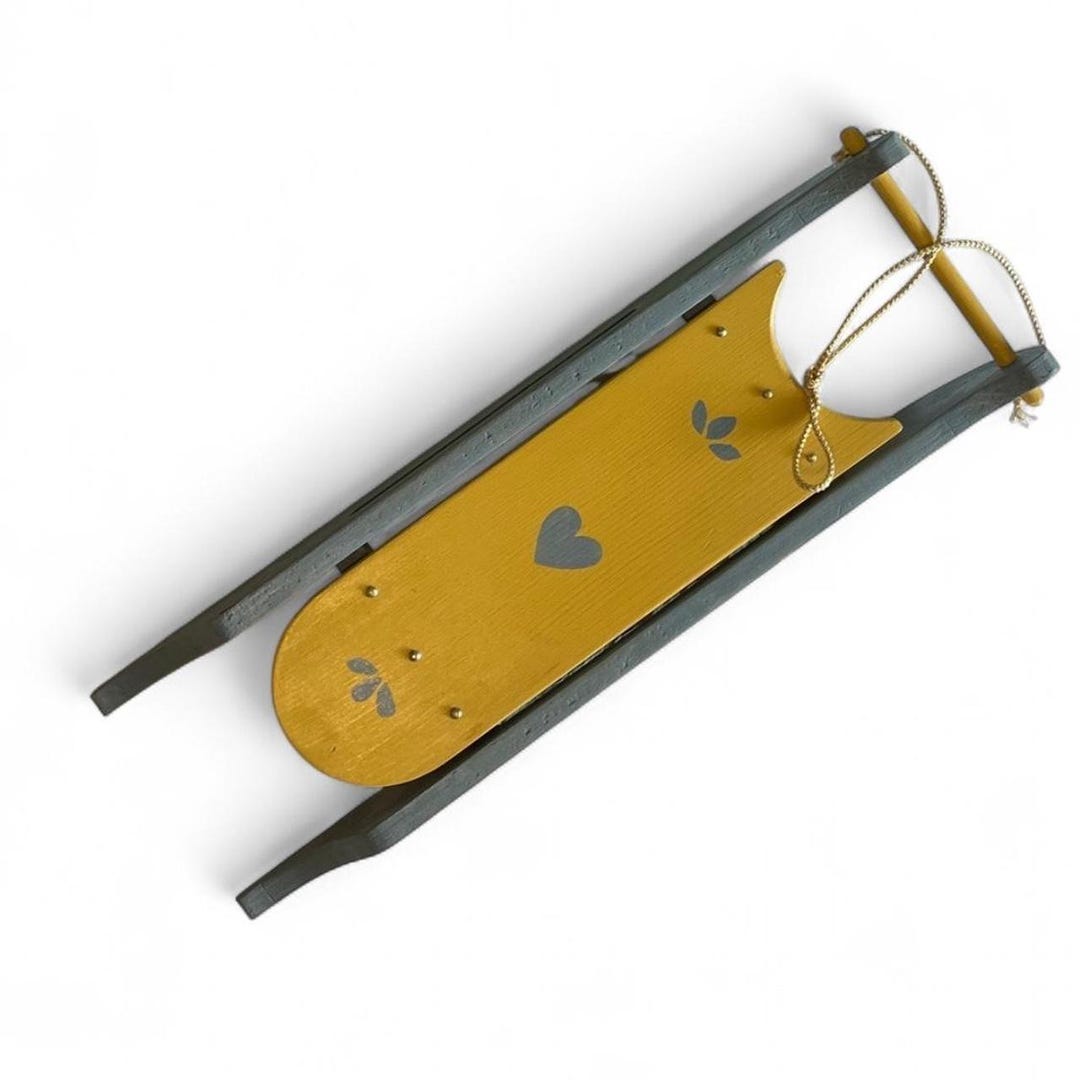 Vintage Winter Scandinavian Nordic Yellow Gray Decorative Sled Ornament ...