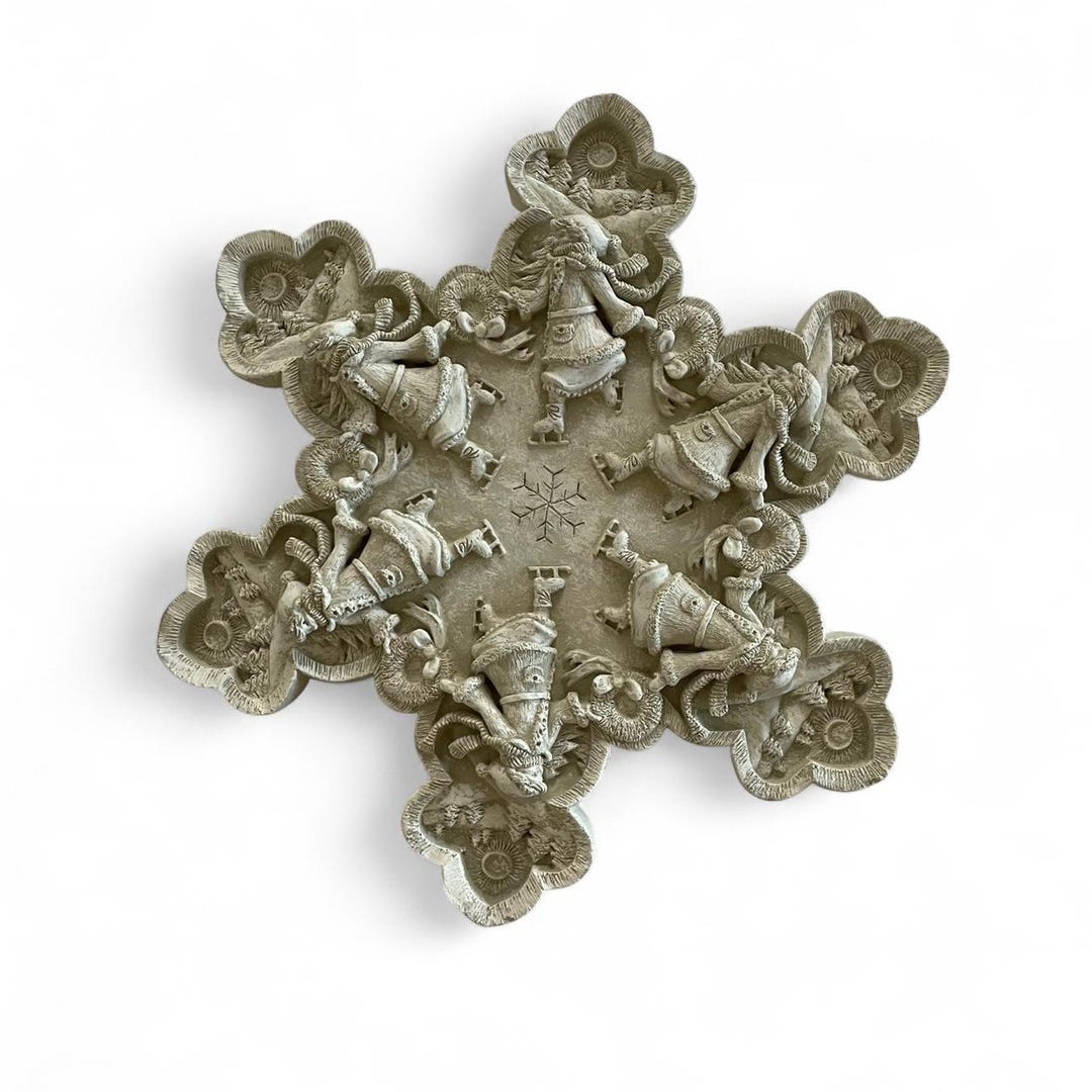 Vintage Decorative Snowflake Heavy Cement Ice Skaters Figure Skate ...