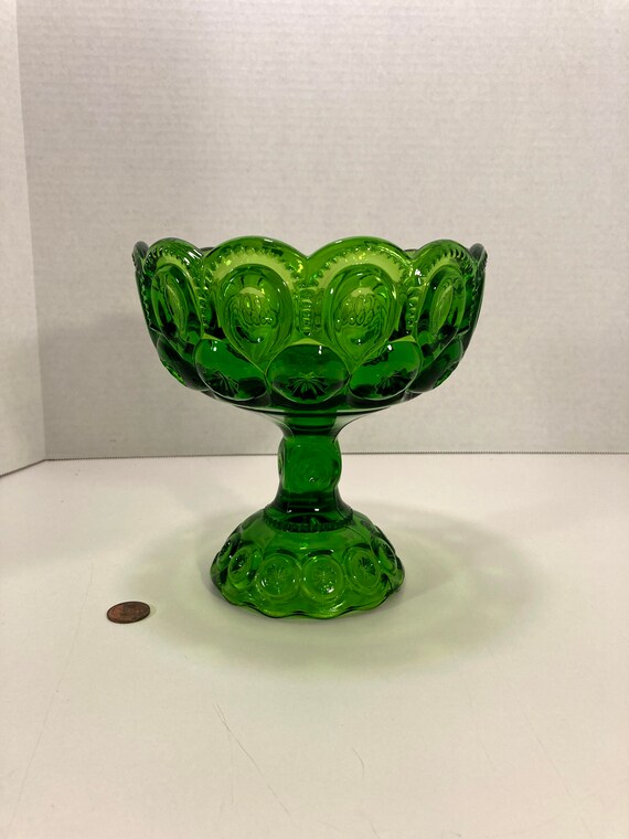Vintage Smith Glass Green Moon and Stars Compote or Small Vase ...