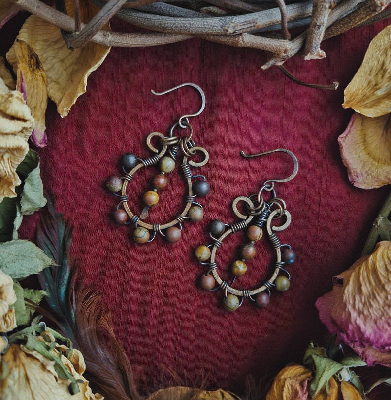 Red Creek Jasper Goddess Hoop Earrings Beaded Boho Earrings Etsy