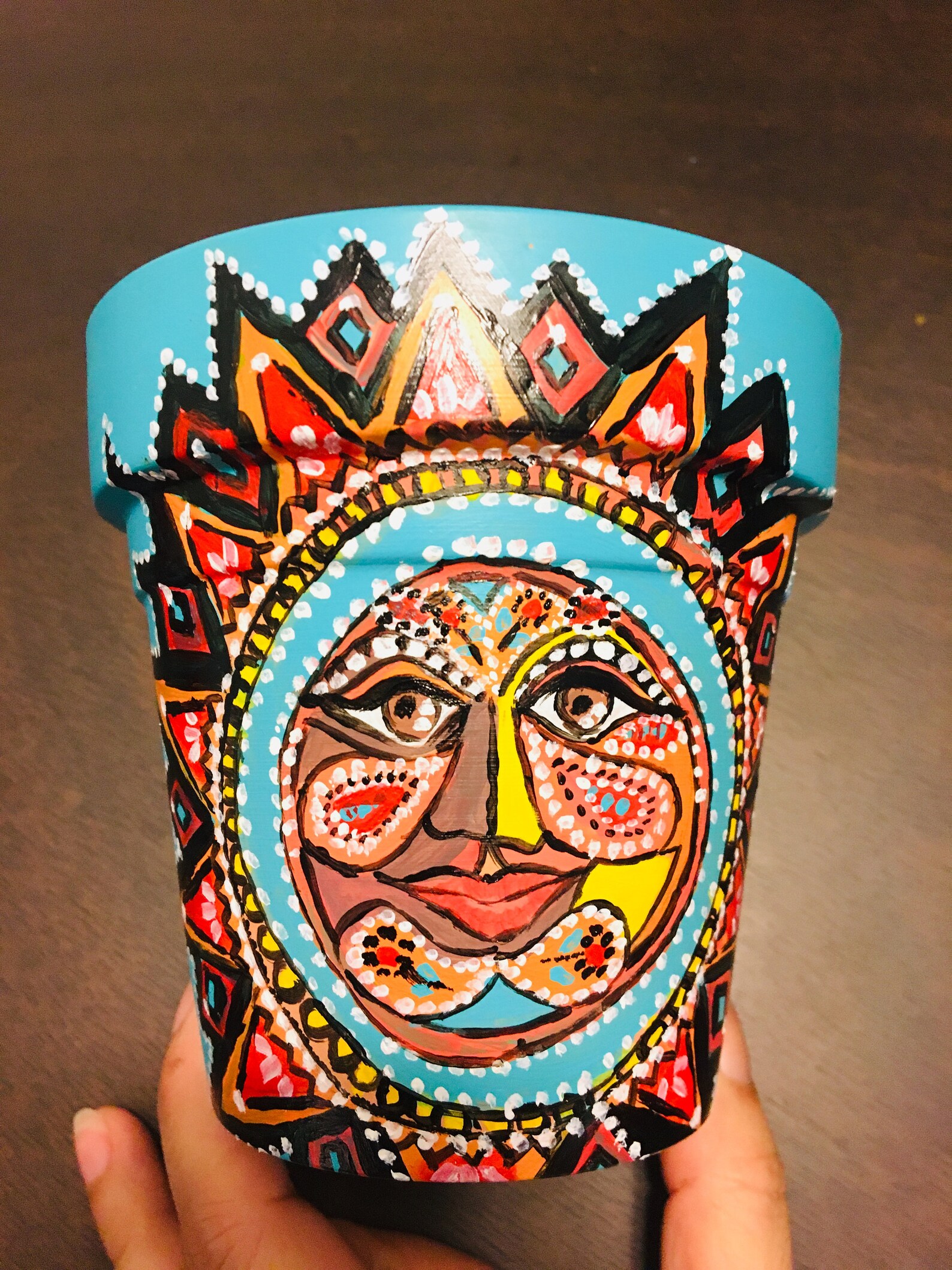 Hand Painted Sun-face Terra Cotta Planter | Etsy