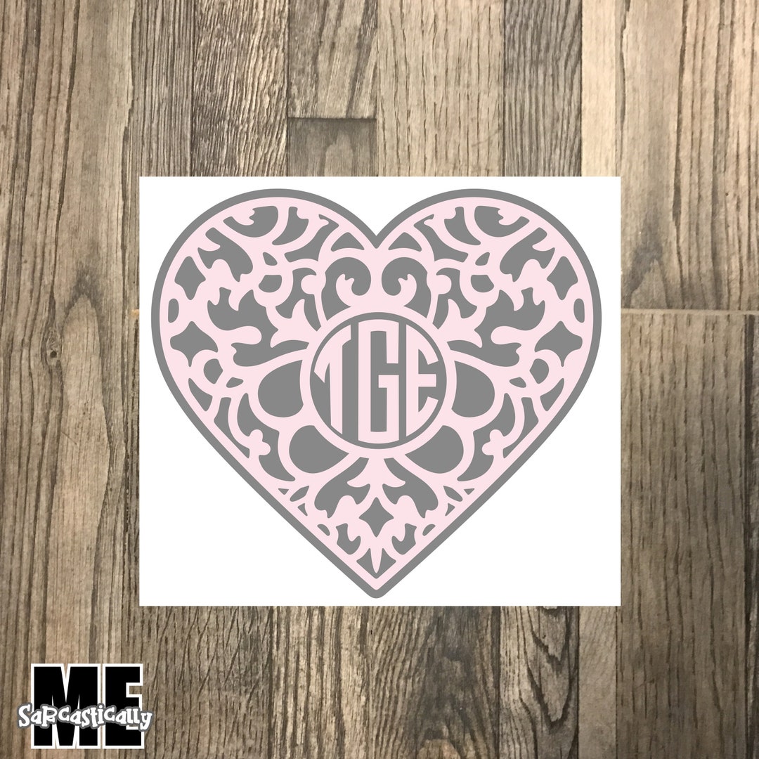 Two Color Heart Monogrammed Decal Customized Vinyl Monogram ...
