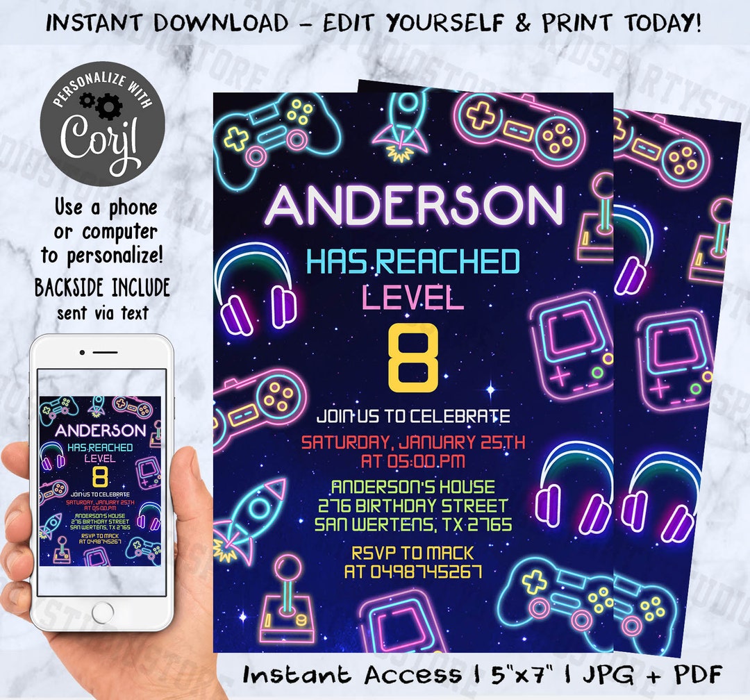 Gamer Birthday Invitation Video Game Party Invite Gaming Game - Etsy