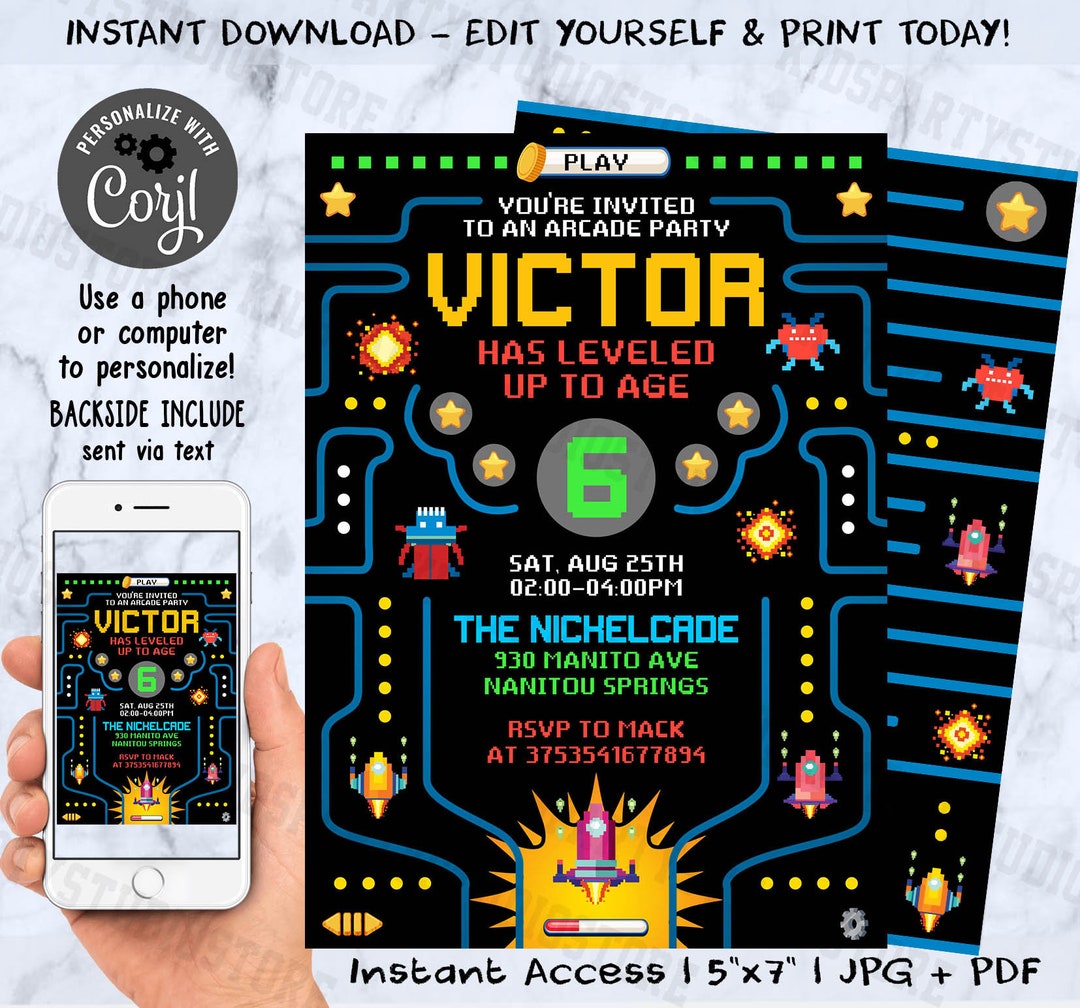 Arcade Party Invitation Arcade Birthday Invitations Arcade Birthday ...
