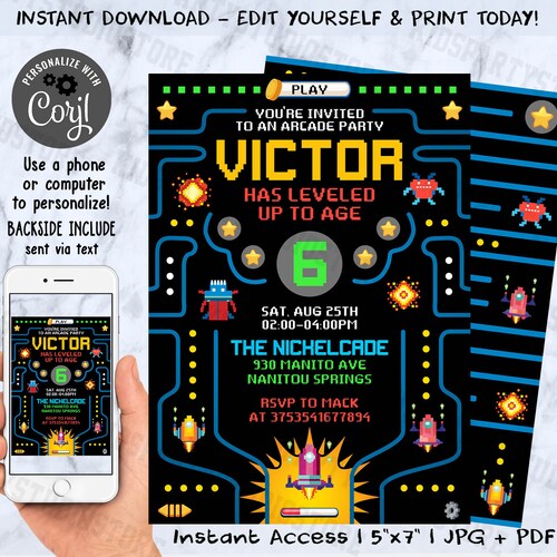 Arcade Gaming Birthday Invitation - Etsy