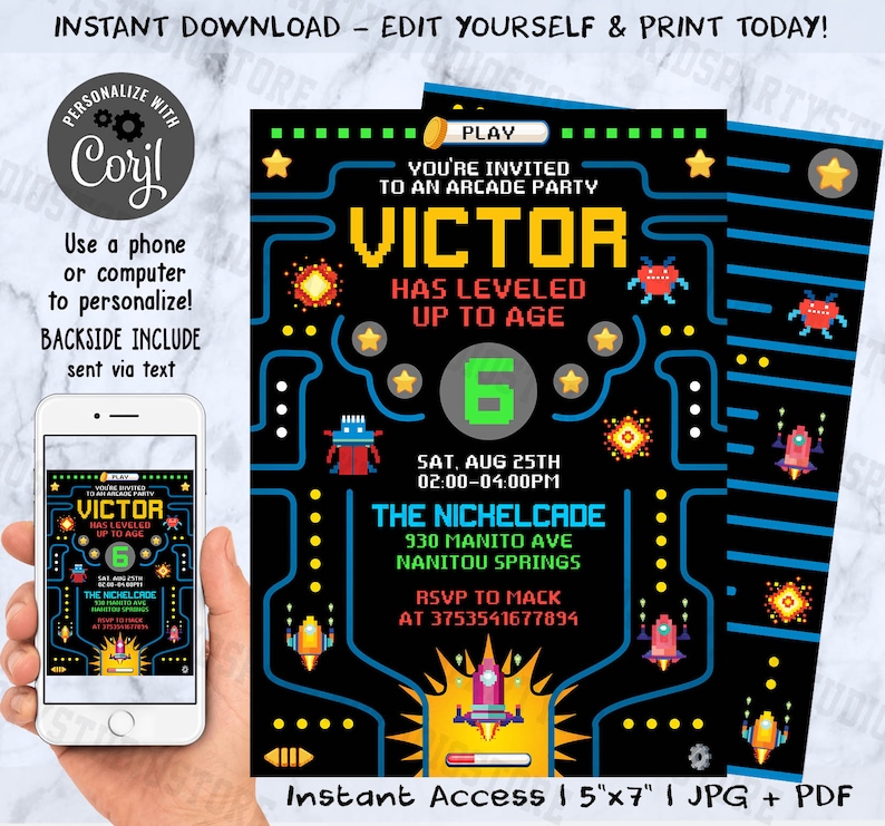Arcade Party Invitation Arcade Birthday Invitations Arcade - Etsy